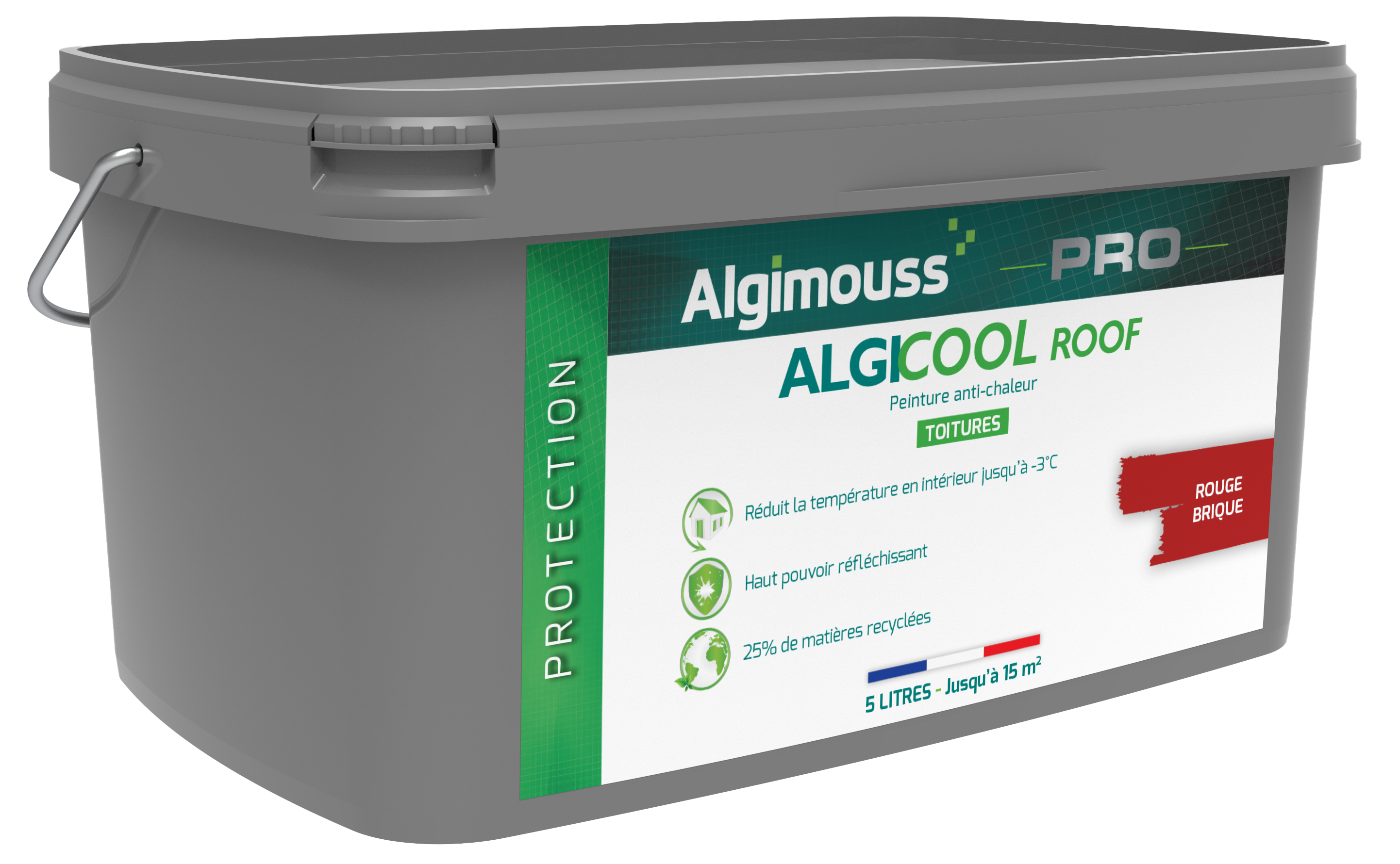ALGICOOL ROOF Rouge brique 5 L - Peinture anti-chaleur pour toiture ...